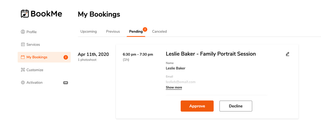 Viewing and Managing your BookMe Bookings – Zenfolio Classic | Support ...