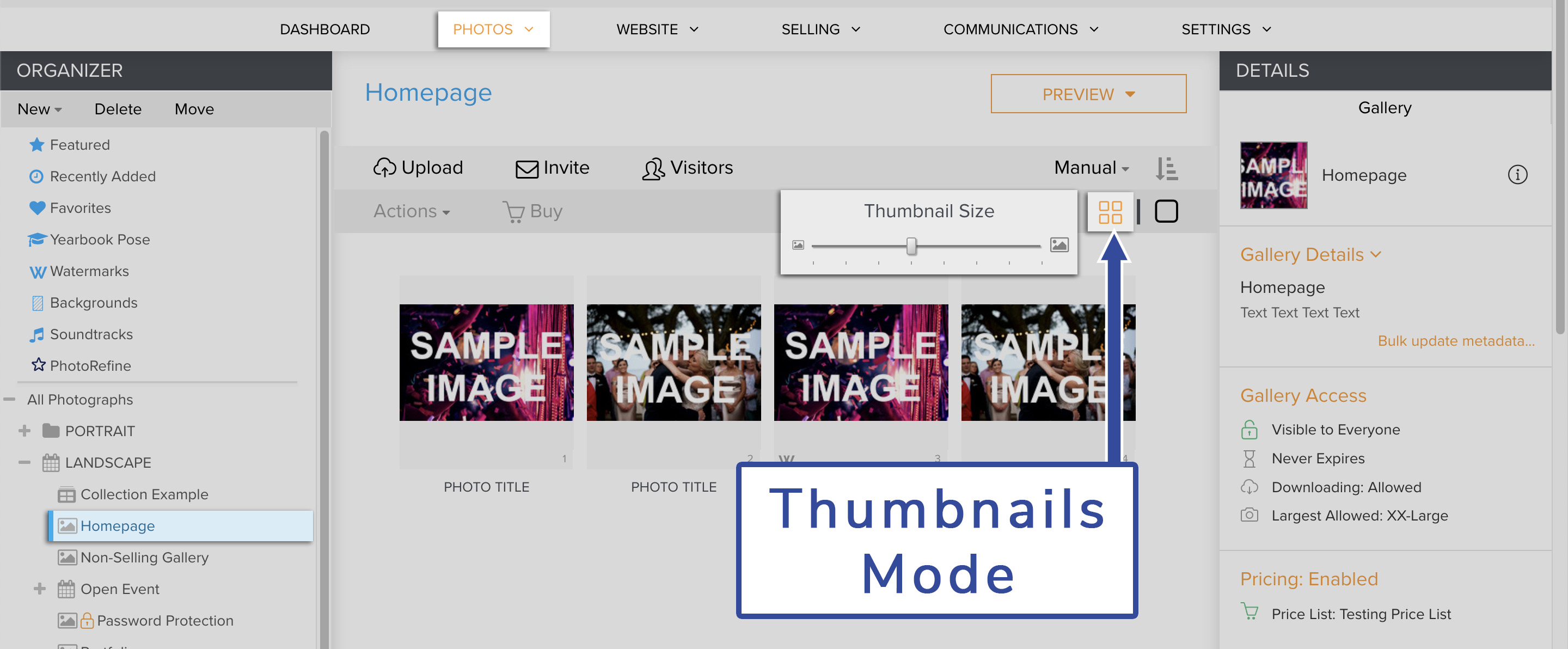 Viewing Photo Modes In Your Account – Zenfolio Classic | Support Center